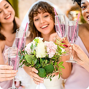 Prurex 50pcs Pink HeartShaped Straws,Individually Wrapped Disposable Drinking Straws for Valentines day/Wedding/Birthday Party/Cocktail Supplies