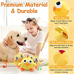 Dcoinc Interactive Dog Toys, Squeaky Dog Toys with Interactive Dog Ball, Crazy Chicken Dog Toy with Music, Washable Dog Chew Toys Pet Plush Toys for Puppy/Small/Medium/Large Dogs Chasing