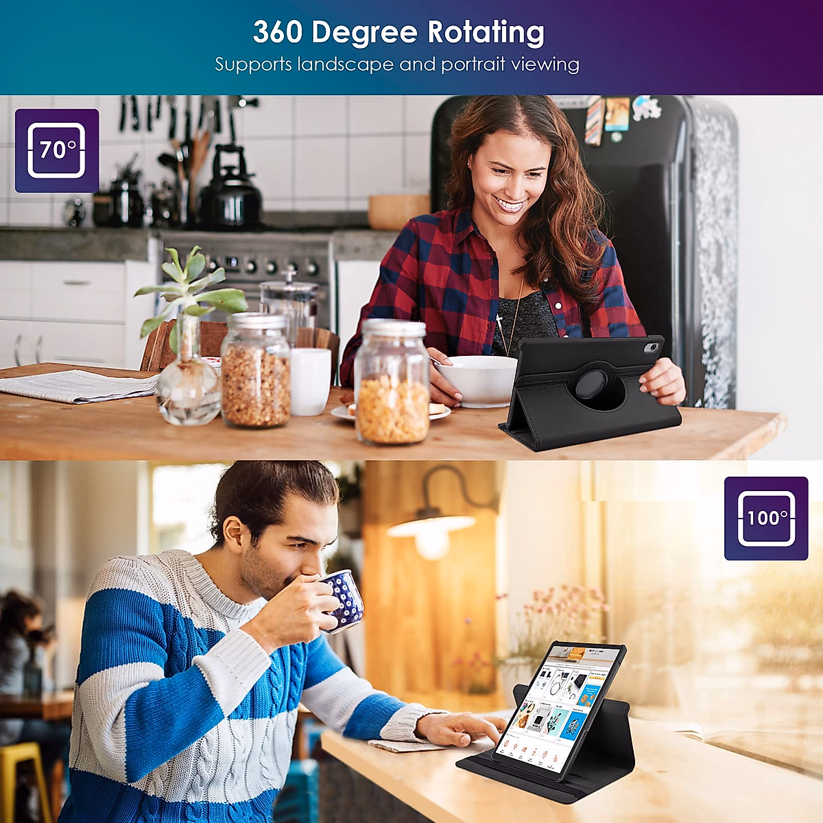 DETUOSI Rotating Case for Lenovo M10 FHD Plus 10.3" 2nd Gen 2020 (TB-X606F/X606X),360 Degree Rotate Multi-Angle Stand Folio Leather Protective Smart Book Cover + Auto Sleep/Wake + Elastic Band Closure