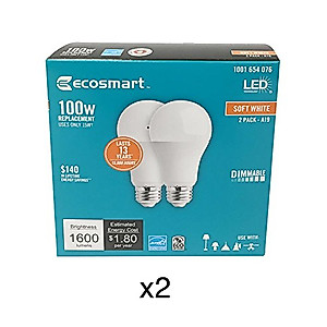 EcoSmart 100-Watt Equivalent A19 Dimmable Energy Star LED Light Bulb, Soft White (4-Pack)