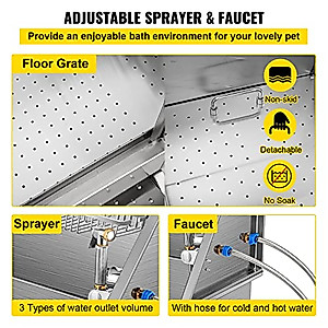VEVOR 34" Pet Grooming Tub Stainless Steel Dog Wash Station Pet Washing Station and Dog Bath Tub Water-Resistant Grooming Tub for Dogs with Removable Door & Ladder on The Left