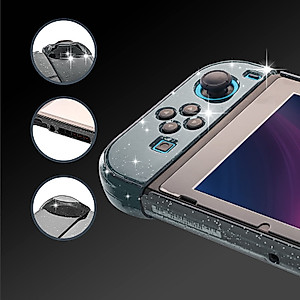Switch Glitter Case, Switch Protective Case with Tempered Glass Screen Protector and Thumb Grip Caps - Black
