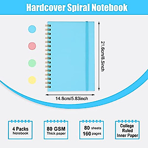 EOOUT 4 Pack Hardcover Spiral Notebook, Journal for Women, College Ruled, 80 Sheets/160 Pages, 5.83" x 8.5", for Work, School, Gifts (Candy Colors)