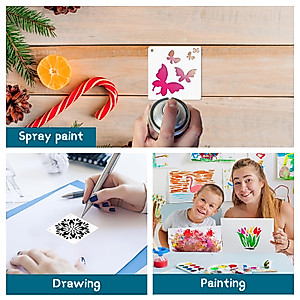 Small Stencils for Painting on Wood Reusable: 60pcs 3 Inch Flower Stencils Mandala Stencil for Dot Painting, Sunflower Butterfly Rose Stencils for Painting on Rock, Walls, Canvas, Drawing, Crafts, Art