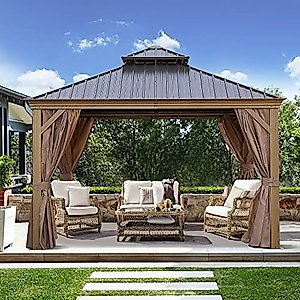 Chaininnov 12 * 12FT patic Gazebo,alu Gazebo with Steel Canopy,Outdoor Permanent Hardtop Gazebo Canopy for Patio, Garden, Backyard (12 * 12FT Style 1)