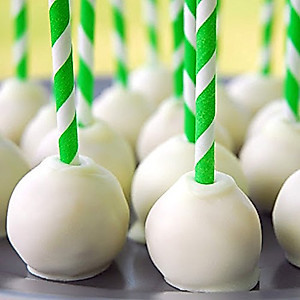 Outside the Box Papers Lime Green Stripe, Chevron and Polka Dot Paper Straws 7.75 Inches 75 Pack Lime Green, White