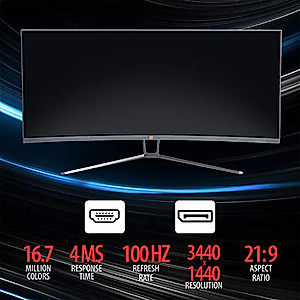 Deco Gear 35" Curved Ultrawide E-LED WQHD Gaming Monitor, 21:9 Aspect Ratio, Immersive 3440x1440 Resolution, 100Hz Refresh Rate, 3000:1 Contrast Ratio (DGVIEW201)