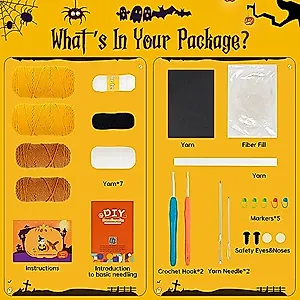 Blyrbnom Crochet Kit Beginners for Adults,Crochet Animals Kits with Step-by-Step Video Tutorials for Kids,Crochet Starter Kit for Beginners,DIY Knitting Supplies (Pumpkin Elf)