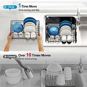 GSlife Dish Drying Rack, Small Dish Rack with Tray Compact Dish Drainer for Kitchen Counter Cabinet, Black