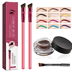 4D Hair Stroke Brow Stamp Brush Set Eyebrow Hair Stroke Brush with Eyebrow Cream Multifunction Ultra-thin Angled Realistic Eyebrow Brush Makeup Kit(Black)