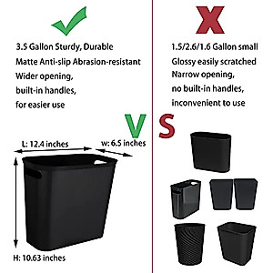 rejomiik Small Trash Can, 3.5 Gallon Garbage Can Slim Waste Basket Plastic Trash Bin Container with Handles for Bathroom, Bedroom, Office, Home, Dorm Room, Kitchen, Rectangular Black