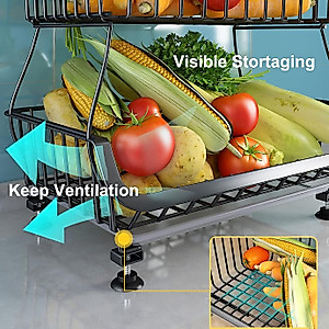 FANWU 5 Tier Fruit Basket Stand, and Vegetable Storage Cart, Wire with Wheels, Metal Stackable Snack Organizer, Potatoes Onions Produce Bins Rack for Kitchen, Pantry (Black-5-Tier Baskets)