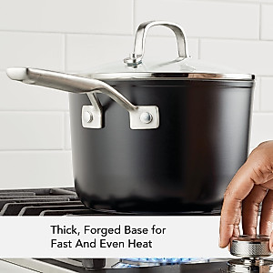 KitchenAid Hard Anodized Ceramic Nonstick Cookware Sauce Pan with Lid, 3 Quart, Matte Black