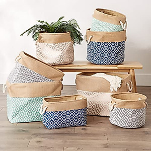 DII Jute Storage Collection Collapsible Burlap Diamond Storage Bin, Small Rectangle, 14x8x9", Navy