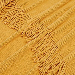 Spotgrowth Twin Throw Blankets for Sofa Warm Acrylic Knit Blanket Durable Lightweight Decorative Blanket Tassel Bed Blanket for All Season Machine Washable 50 x 60 Inches,Gold (SP210713)
