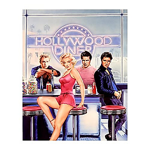 Hollywood Diner - Vintage Poster Wall Decor Print, With Super Stars Marilyn, Elvis, James & Brando, Great Retro Decor Wall Art for Music Room, Bedroom Decor, And Man Cave Room Decor, Unframed - 8x10