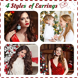 Jeyiour 4 Pair Christmas Beaded Earrings for Women Holiday Drop Dangle Earring Christmas Jewelry for Women Costume Decoration(Vivid Style)