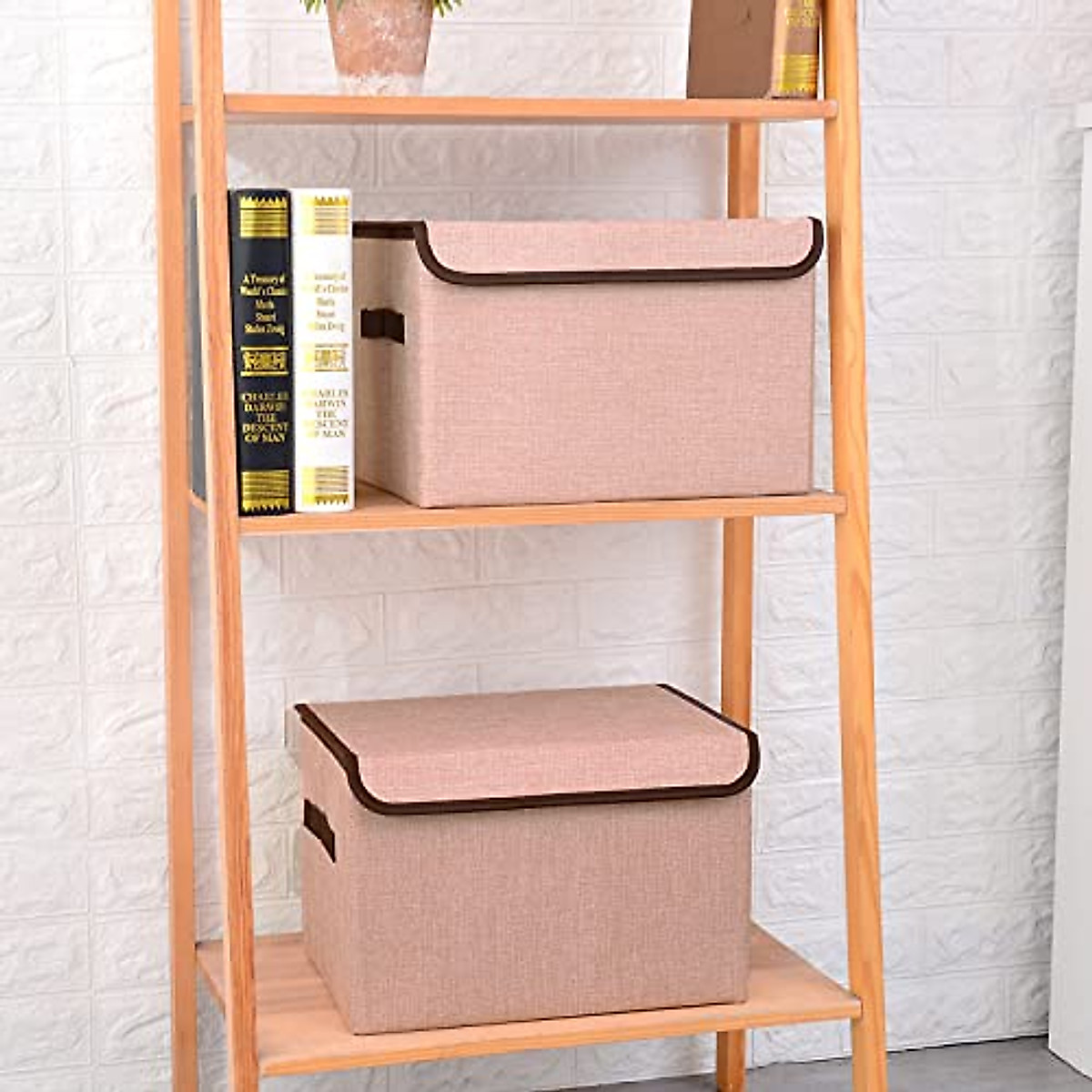 Bagnizer Foldable Fabric Storage Bins with Lids, 14.4x10x10'' Decorative Stackable Storage Cubes with Handles, Toy Clothes Blanket Storage Organizer, Closet Storage Basket/Box/Containers