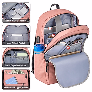 ZOMAKE Travel Laptop Backpack for Women Men:Anti Theft Water Resistant College School Bag - Computer Bookbag with USB Charging Port Business Work Backpacks Fits 15.6 Inch Laptop (15.6 Inch,a-pink)