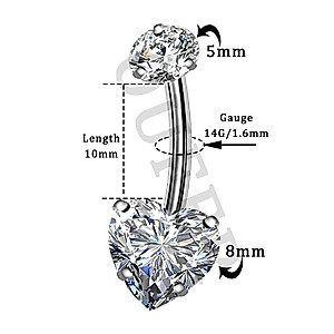 OUFER Titanium Belly Rings 14G G23 Solid Titanium Faceted Cubic Zirconia Heart Navel Rings Belly Button Body Piercing Jewelry
