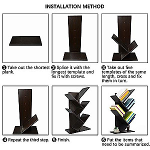 QUMENEY Tree Bookshelf, 5 Shelf Display Bookcase,Tree Bookcase for Books/CDs/Albums/Files Holder, Free Standing Book Shelves Organizer for Office，Bedroom, Living Room (Yellow)