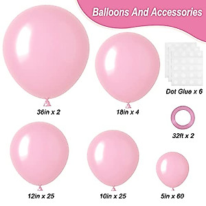 RUBFAC 116pcs Light Pink Balloons Different Sizes Pack of 36 18 12 10 5 Inch for Garland Arch Pastel Pink Extra Large Balloons for Birthday Baby Shower Gender Reveal Wedding Party Decoration