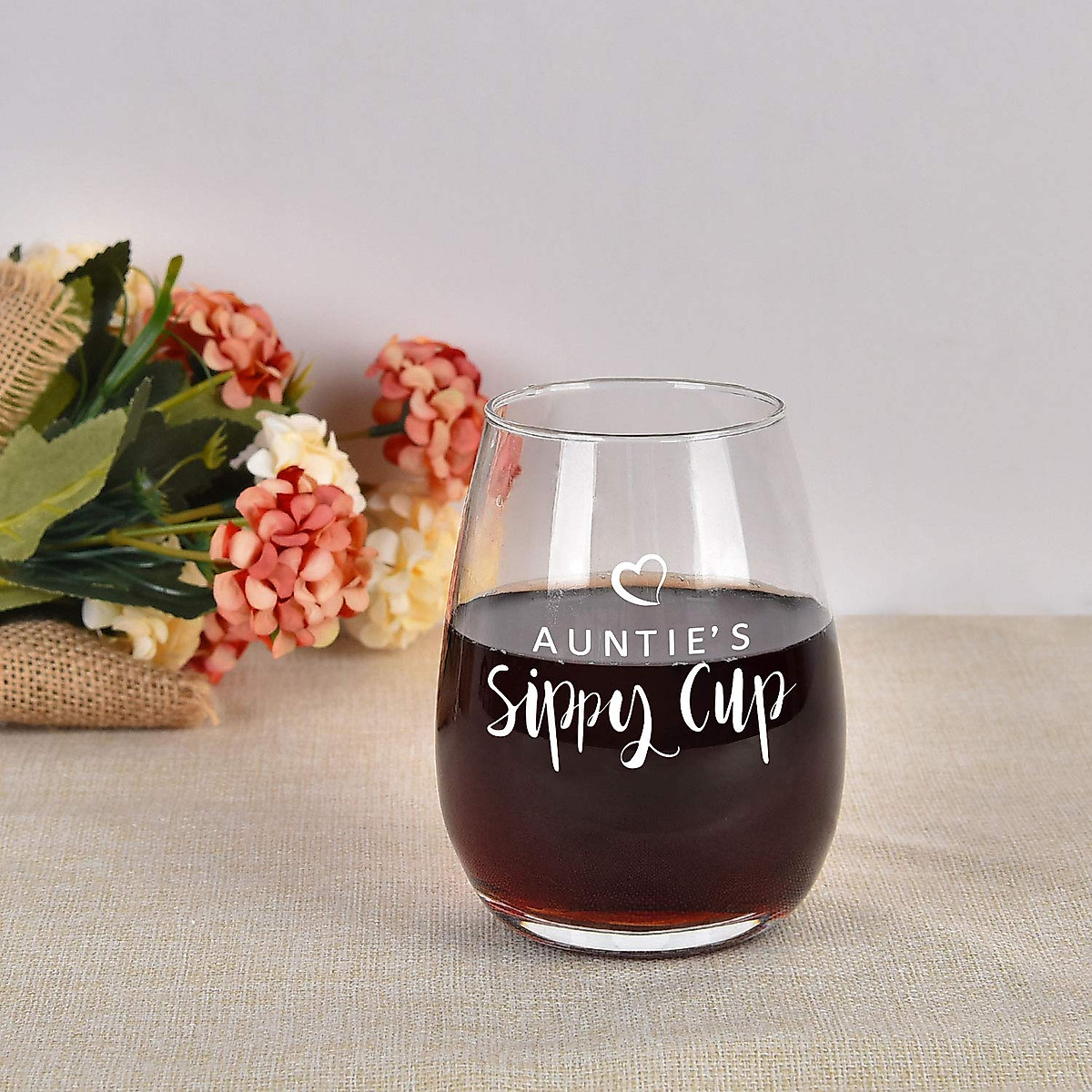 Auntie’s Sippy Cup - Aunt Wine Glass, 15Oz Stemless Wine Glass for Mother's Day Birthday Women Aunts Sisters - Aunt Wine Glass from Niece Nephew