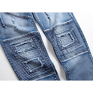 Mens Distressed Skinny Biker Jeans Straight Ripped Hip Hop Moto Denim Pants Classic Slim Fit Holes Stretchy Jean (Blue,38)