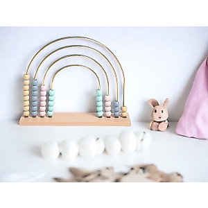 Hoky’s Hut Aesthetic XL Rainbow Abacus 14” x 11.25”- Montessori Toy for 1 Year Old & up 2-in-1 Sensory Toy & Kids Room Decor, Nursery Decor, Kids Bookshelf Decor, Unique or Kids Gifts, Hot Toy