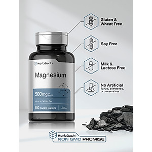 Horbäach Magnesium 500mg | 180 Caplets | Vegetarian, Non-GMO, and Gluten Free Supplement
