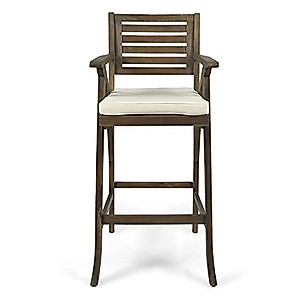 Christopher Knight Home Hermosa Barstool (Set of 2), Grey Finish/Cream Cushion