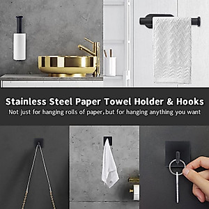 Self-Adhesive Paper Towel Holder - Punch-Free Paper Towel Rack - Stainless Steel Paper Towels Rolls with 4PCS Hooks Under Cabinet Wall Mount Paper Towel Bar for Kitchen, Pantry, Sink, Bathroom, Room