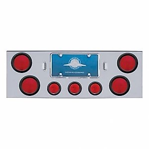 United Pacific 21435 - Tail Light Panel - Chrome Rear Center Panel With Four 4" Lights & Three 2.5" Lights & Grommets