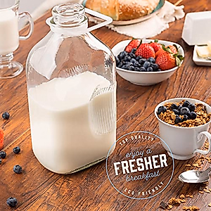 Kitchentoolz 64 Oz Glass Milk Bottle Jugs with Caps, Half Gallon Glass Milk Container for Refrigerator with Tamper Proof Lids and Pour Spouts- Pack of 2