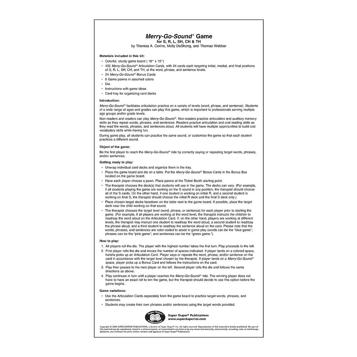 Super Duper Publications | Merry-Go-Sound® Word, Phrase, & Sentence Articulation Board Game | Educational Learning Resource for Children