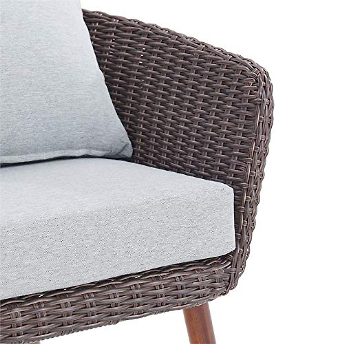 Athens All-Weather Brown Wicker Outdoor Chairs with Light Gray Cushions, Set of 2