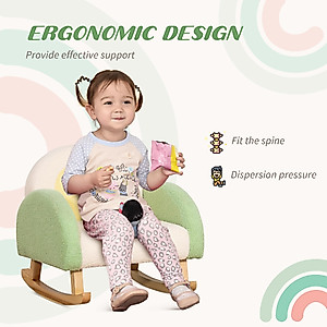 Qaba Kids Sofa, Toddler Rocking Chair with Solid Wooden Frame, Faux Lamb Fleece Fabric, Kids Arm Chair for Nursery or Playroom, Ages 18-36 Months, Green