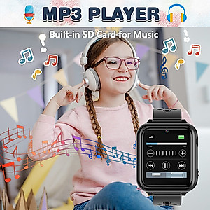Smart Game Watch for Kids, IP67 Waterproof Kids Smart Phone Watch with 11 Puzzle Games 1.44" HD Touch Screen Music Player Camera Video Recorder Alarm Clock Birthday Learning Toys Boys Girls (Black)