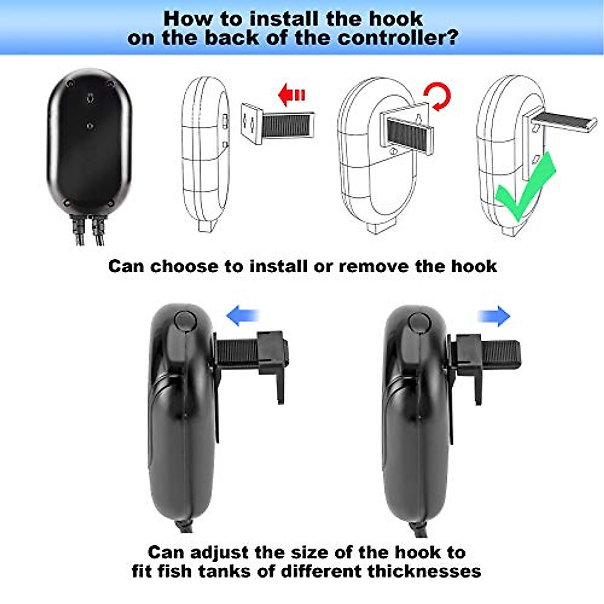 AQQA Submersible Aquarium Heater,100W/200W/300W/500W/800W/1200W Fish Tank Heater,External Temperature Controller LED Temperature Display with 2 Suction Cups Suitable for Saltwater and Freshwater