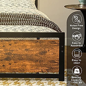 Codesfir King Size Bed Frame, Platform Metal Bed Frame King with Industrial Wood Headboard and 12 Strong Support Metal Legs, Easy Assembly, Noise-Free, No Box Spring Needed