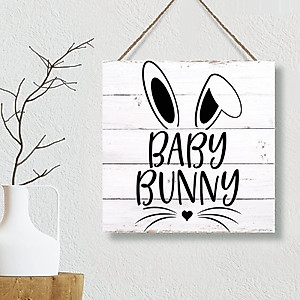 Swavecat Wall Decor Wood Sign Sweet Family Easter Rabbit Sign Easter Family Bunny Baby Wood Wall Signs Happy Easter Eggs Bunny Wood Sign for Living Room 12x12in Easter Gift to Kid Children