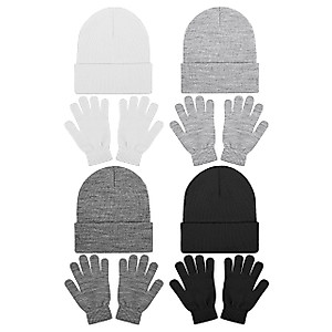 Cooraby 8 Pack Winter Knitted Cuff Beanies Magic Gloves Set Acrylic Warm Skull Cap Cuff Hat Classic Gloves for Men or Women