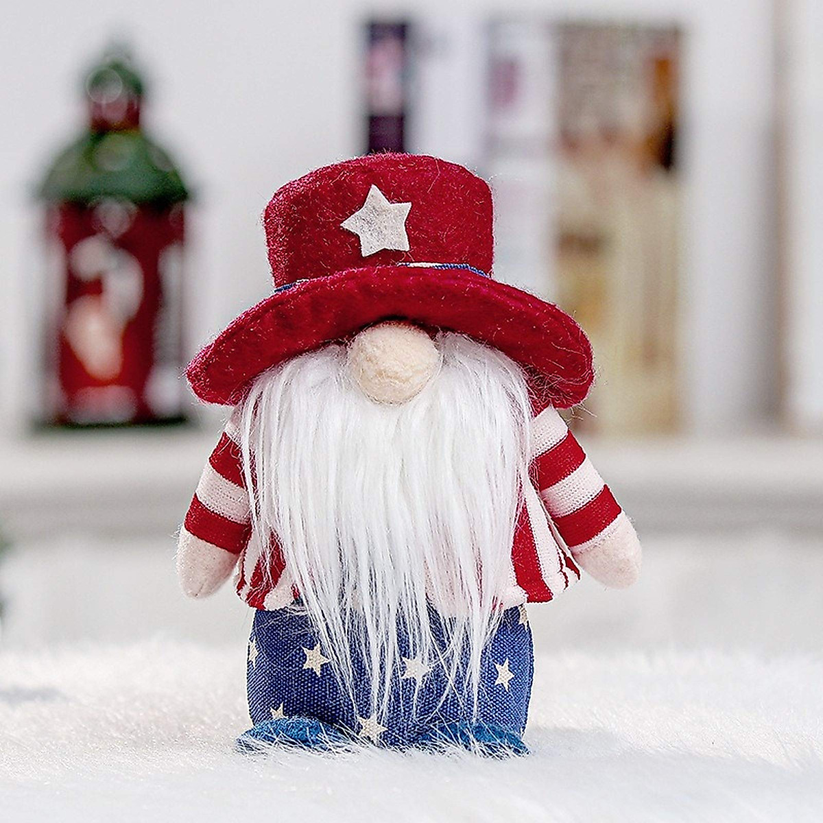 KEAIDO July 4th Gnome Independence Day Hanging Ornament Set of 2, Patriotic Gnome USA Stars and Stripes American Flag Plush Faceless Doll Veterans Day Memorial Day Gift Uncle Sam Tomte Elf Home Decor