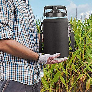 BUZIO One Gallon Vacuum Insulated Jug, Insulated Beer Growler, 18/8 Food-Grade Stainless Steel 128oz Water Bottle Comes with Two Carrying pouch Two Stainless Steel Cups Thermo Canteen Mug,Graphite