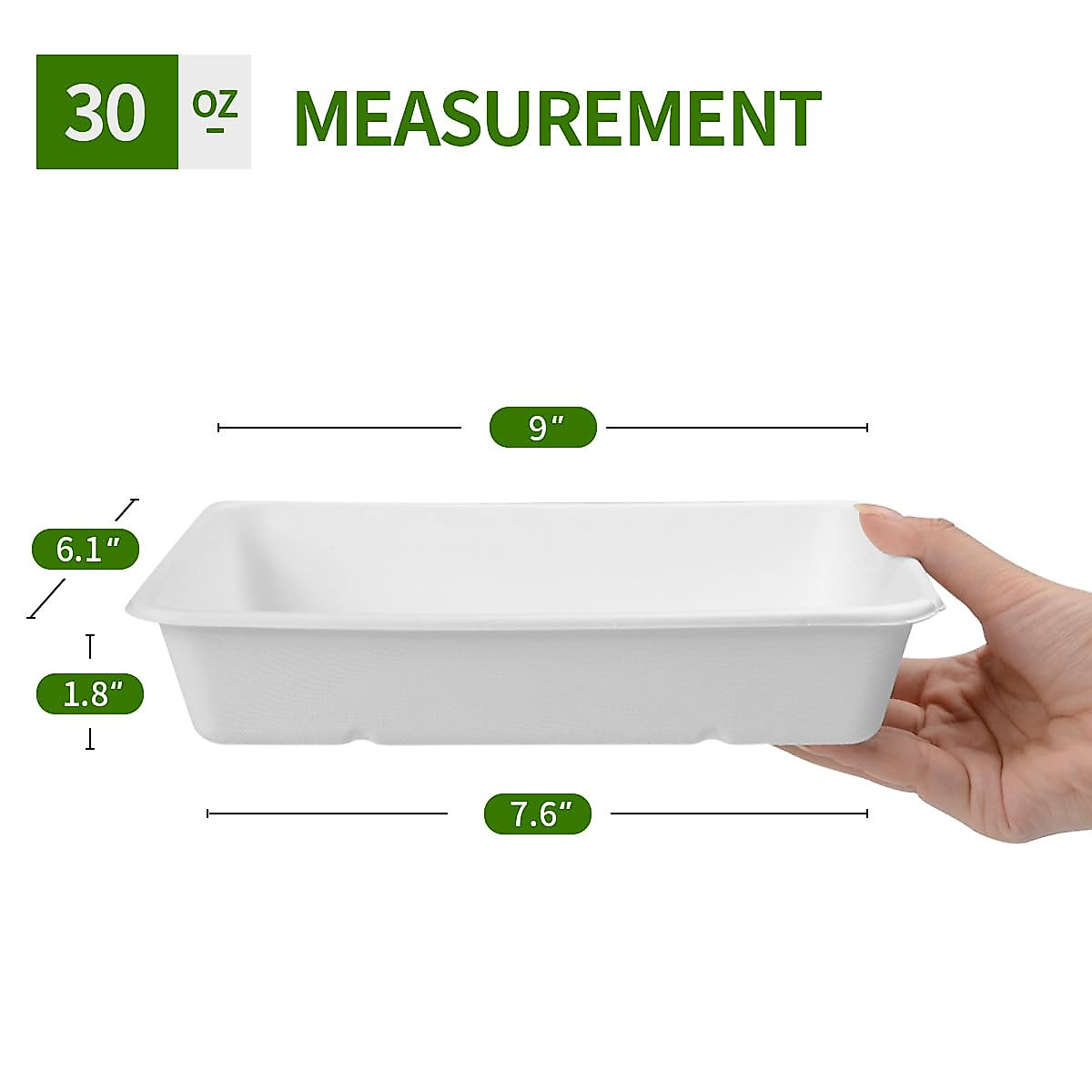 AICHEF 50 Pack 30 oz Compostable Deep Dish Plates, Rectangle Deep Disposable Plates Trays for Burger, Nacho, Taco Salad, Popcorn Snack - 9x6x1.8 inch