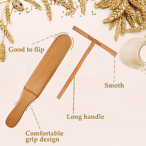 YumiDaya Crepe Spreader and Crepe Spatula Turner Set,Convenient Sizes to Fit Any Crepe Pan Maker - 100% Natural Wooden Crepe Spatula Set for Crepe Tools
