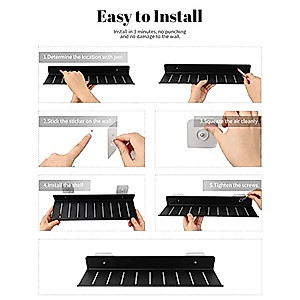 Amythe Floating Wall Shelf, Floating Shelves Wall Mounted for Bathroom/Kitchen/Laundry Room/Over-The-Toilet Storage, No Drilling Rustproof Space Aluminum Bathroom Shelf, Black, 11.8 inches