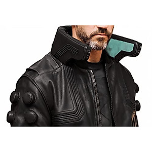 DRIPFLEX Charcoal Black Cyberpunk 2077 Ultimate Gaming Samurai Motorcycle Real Leather Bomber Cosplay Jacket Costume