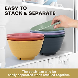 ZENGABIA Wheat Straw Bowls, 34 Oz Large Plastic Cereal Bowls Sets of 8, Unbreakable Deep Soup Bowl Reusable Microwave Dishwasher Safe BPA-Free for Salad Noodle Ice Cream, Multicolor