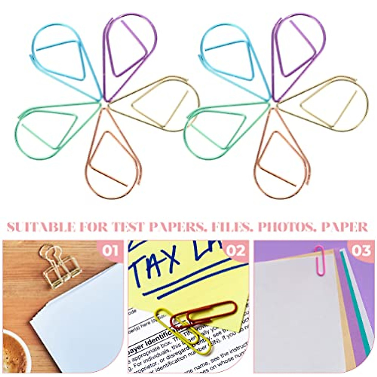 Tofficu Cute Paper Clips 100pcs Teardrop Stainless Steel Drop-Shaped Paper Clips for Office School Supplies Wedding Invitations Crafts Scrapbooking Bookmarks Planners